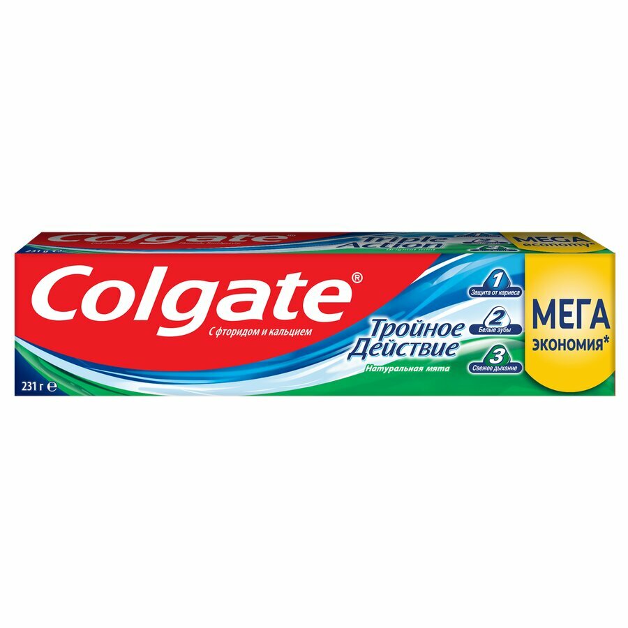 Зубная паста COLGATE Тройное действие Натуральная мята для защиты от кариеса, удаления потемнений с зубов и свежего дыхания, 150мл, (4 шт)