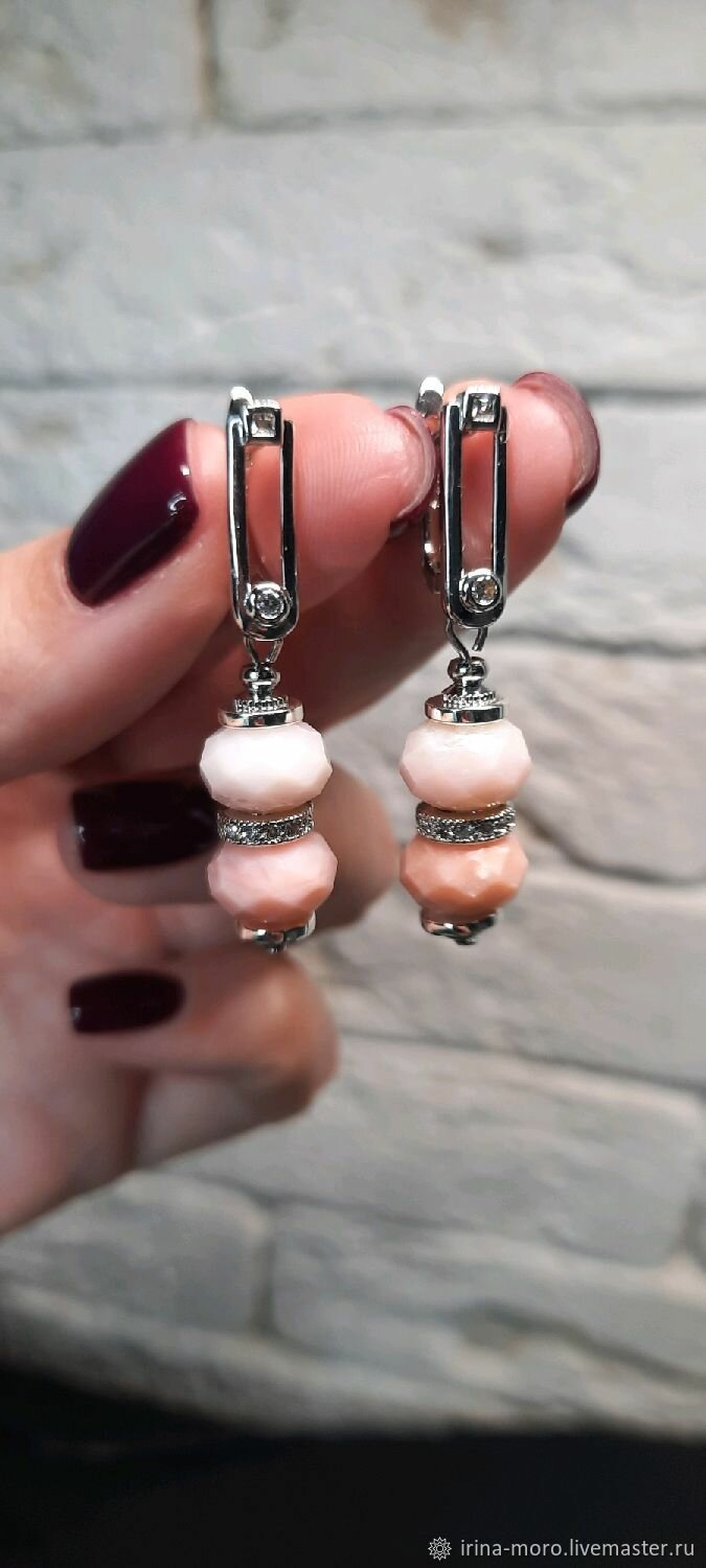 Серьги с подвесками, фианит, опал