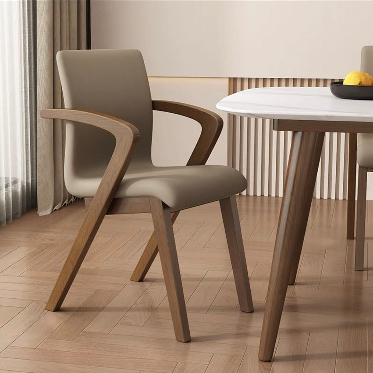 Обеденный стул с подлокотниками Boutarry (цвет хаки /основание цвет коричневый)