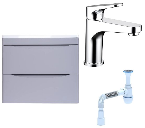 Комплект: Тумба с раковиной Style Line Бергамо Мини 60 Люкс Plus + Смеситель Bravat Eler F1191238CP-RUS + Сифон АниПласт 491945 + F1191238CP-RUS + C2015xrv