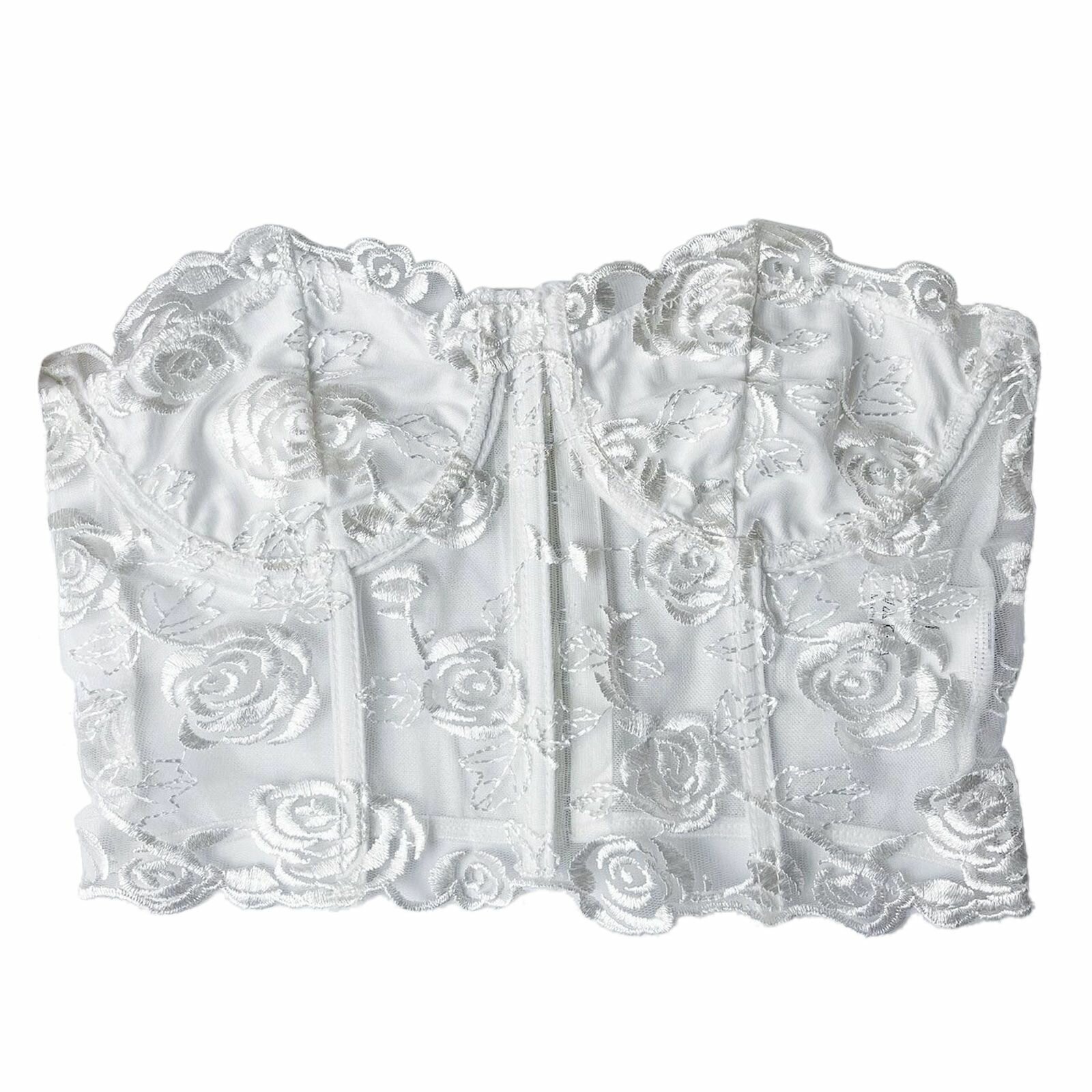 Женский сексуальный прозрачный сетчатый кружевной корсет-трубочка, винтажный топ с вышивкой в виде цветка розы, бюстье без бретелек, жилет в виде рыбьей кости, укороченные рубашки