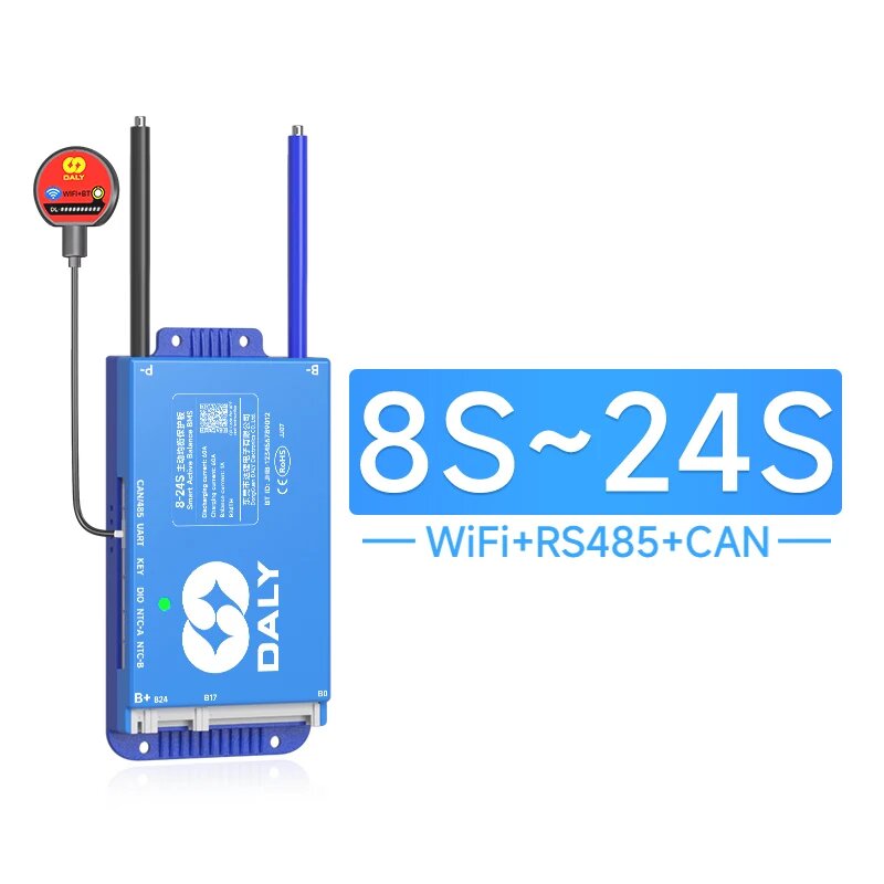 Интеллектуальная BMS-система DALY 4s-8s, 8s-17s, 8s-24s, 40A, 60A со встроенным активным 60А, 8s-24s