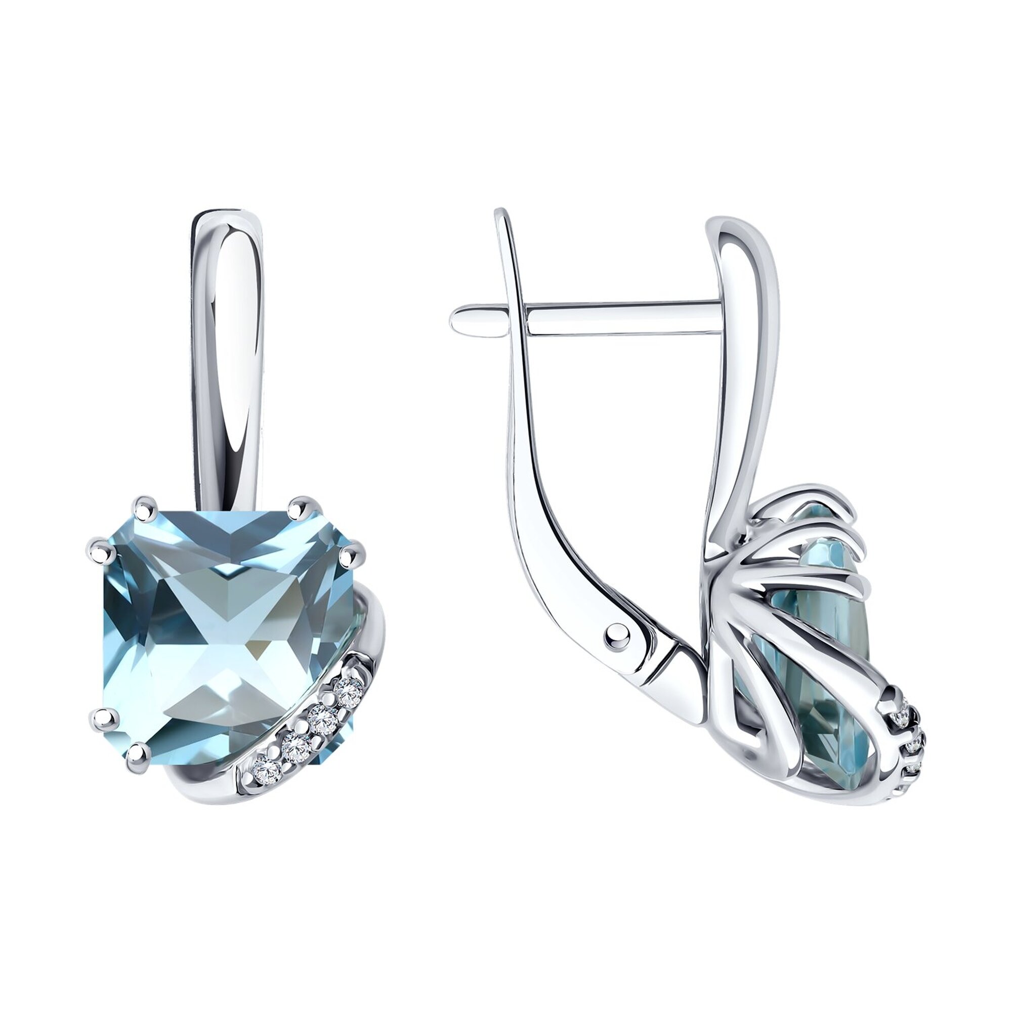 Серьги, серебро, 925 проба, родирование, топаз, фианит