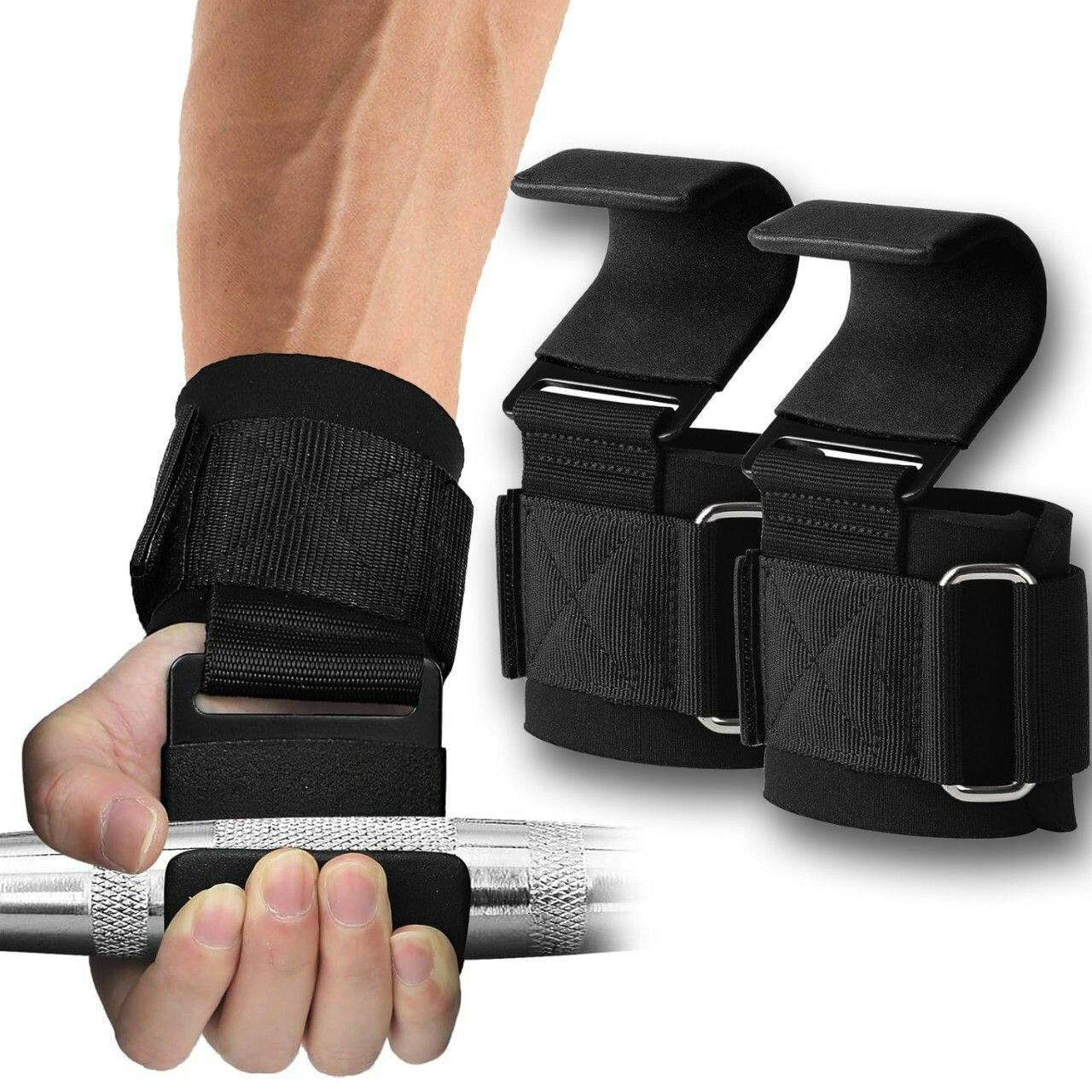 Лямки крюки спортивные для зала тяги и подтягиваний-2 шт-черный