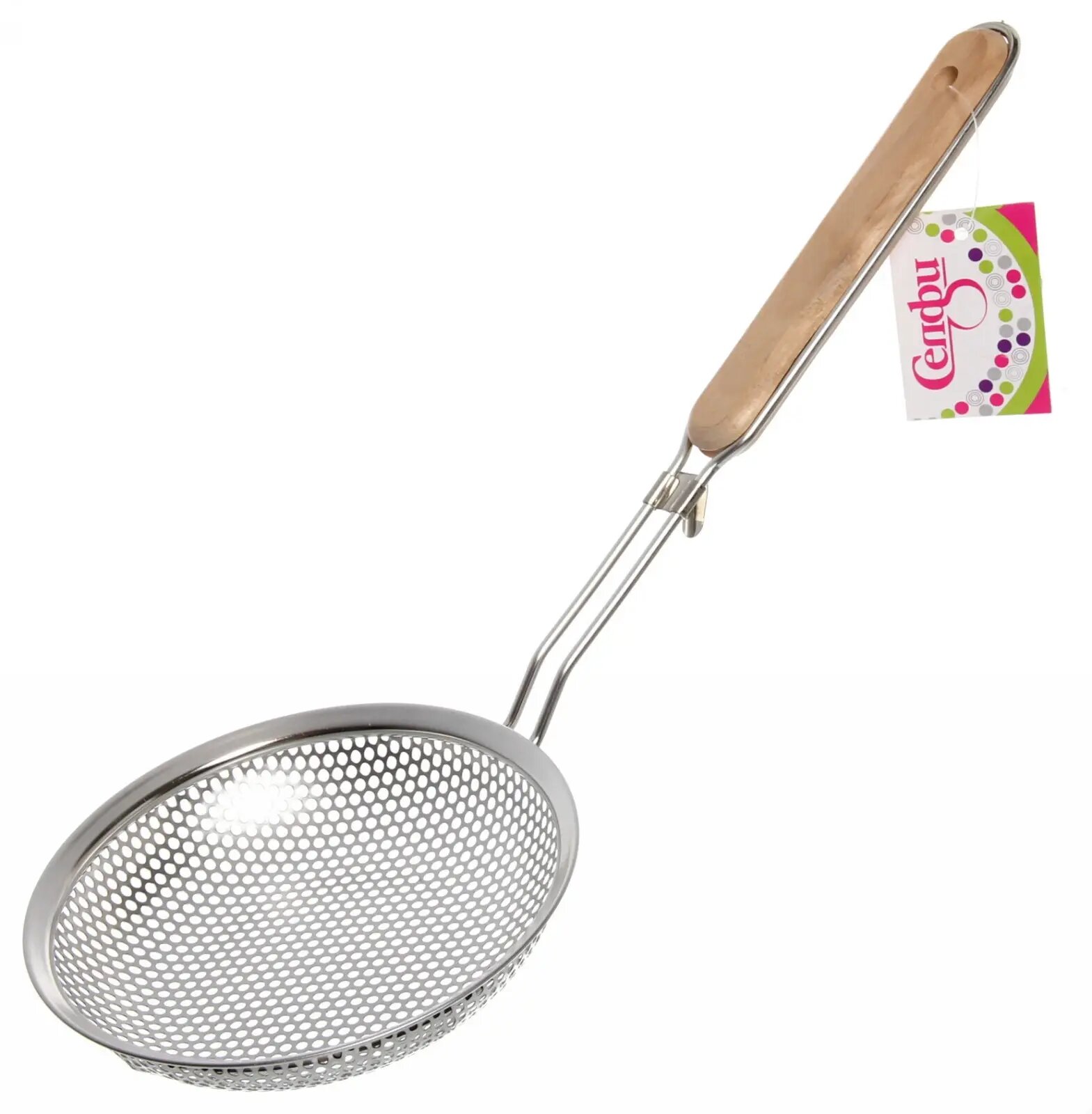 Шумовка кухонная d14 см, нержавеющая сталь с деревянной ручкой, для жарки и процеживания