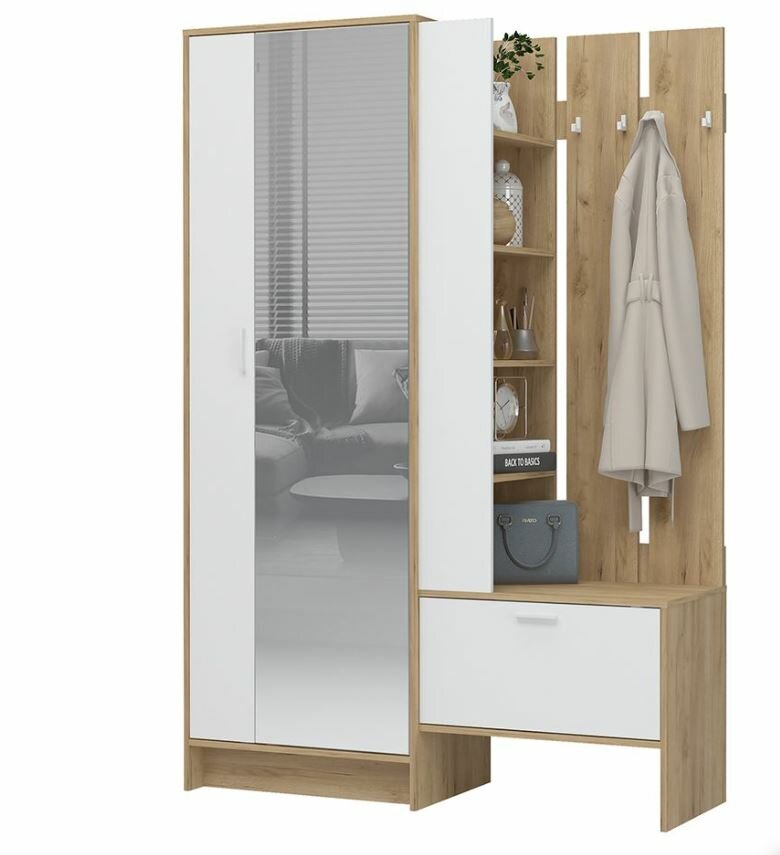 Ирис ПР-01 Прихожая (1350х2000х455) белый, дуб крафт золото/белый