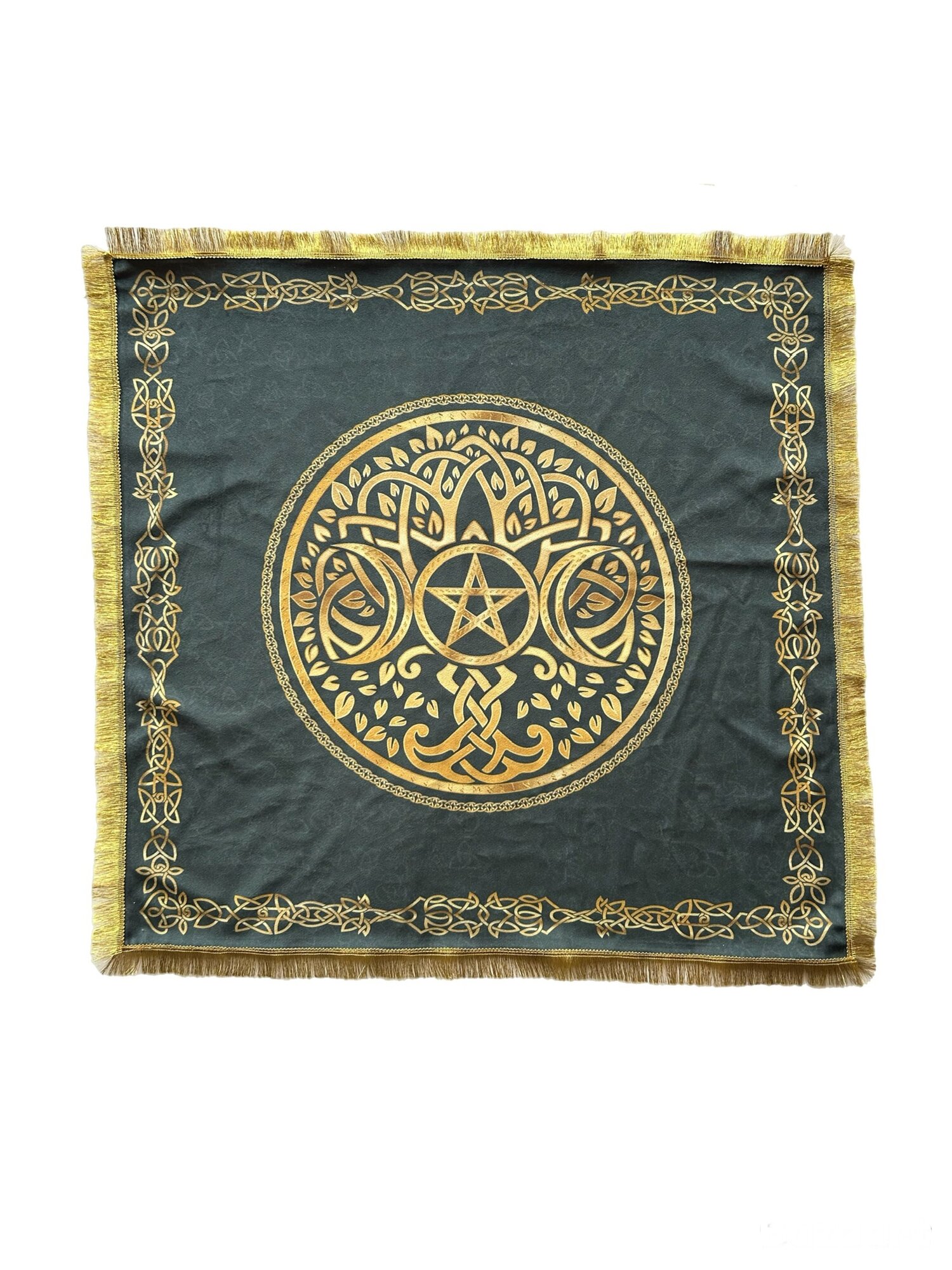 Алтарная скатерть Викка, зеленый бархат 60см, бахрома