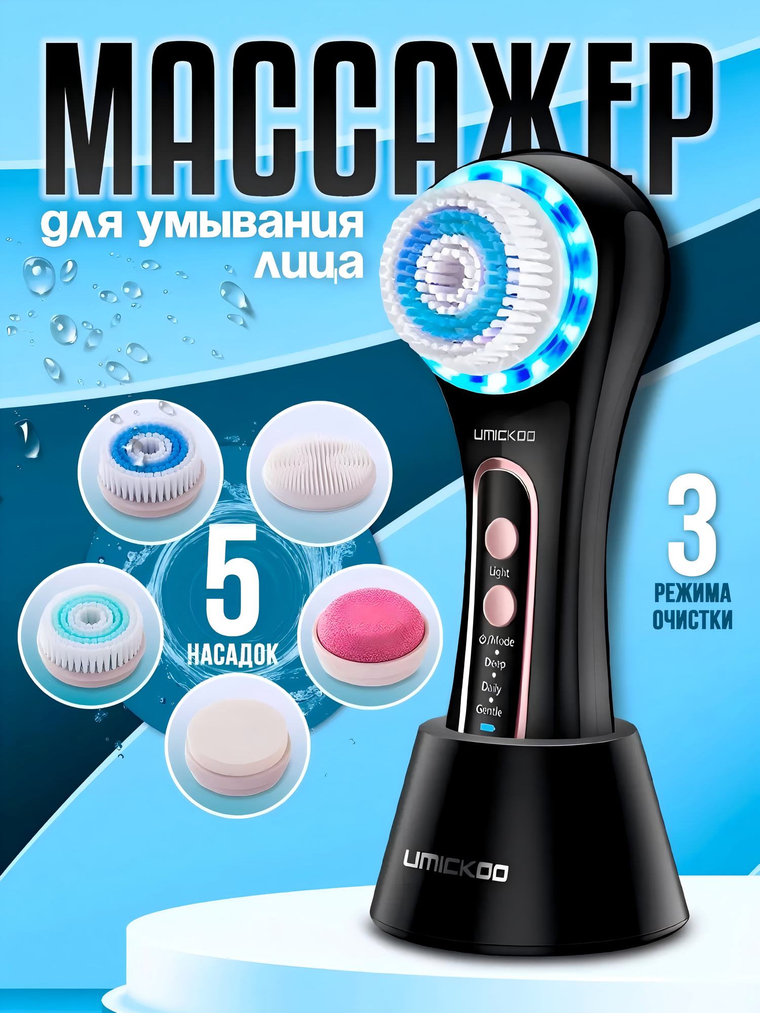 Щетка для умывания и чистки лица, Массажер для ухода за кожей лица 5 в1