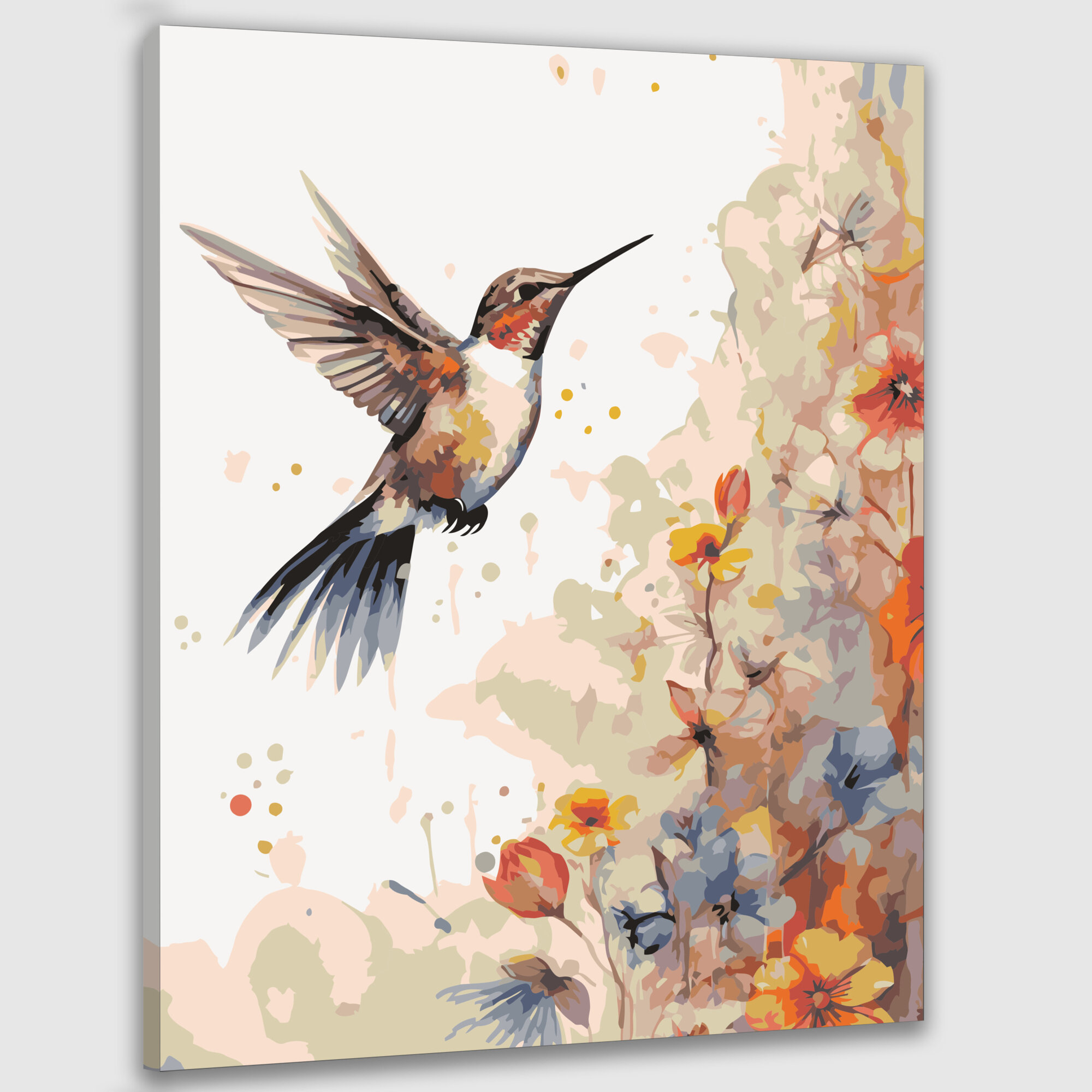 Картина по номерам 40x50 см, колибри, акварель, набросок, полет, крылья, цвета, грация, ловкость, птичка, скорость