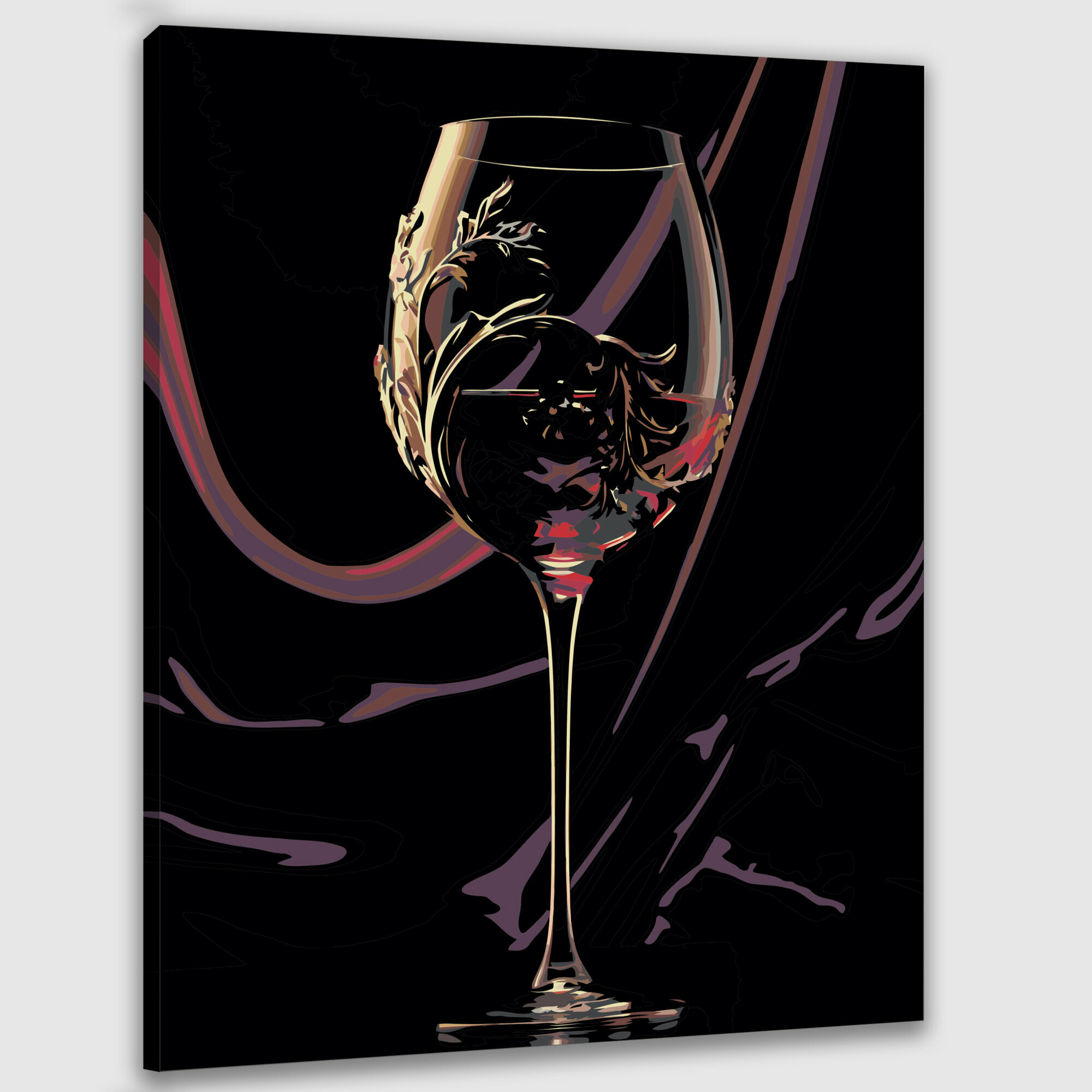 Картина по номерам 40x50 см, фотография, бокал для вина, кристально чистый, темно-красное вино, рука, золотое кольцо