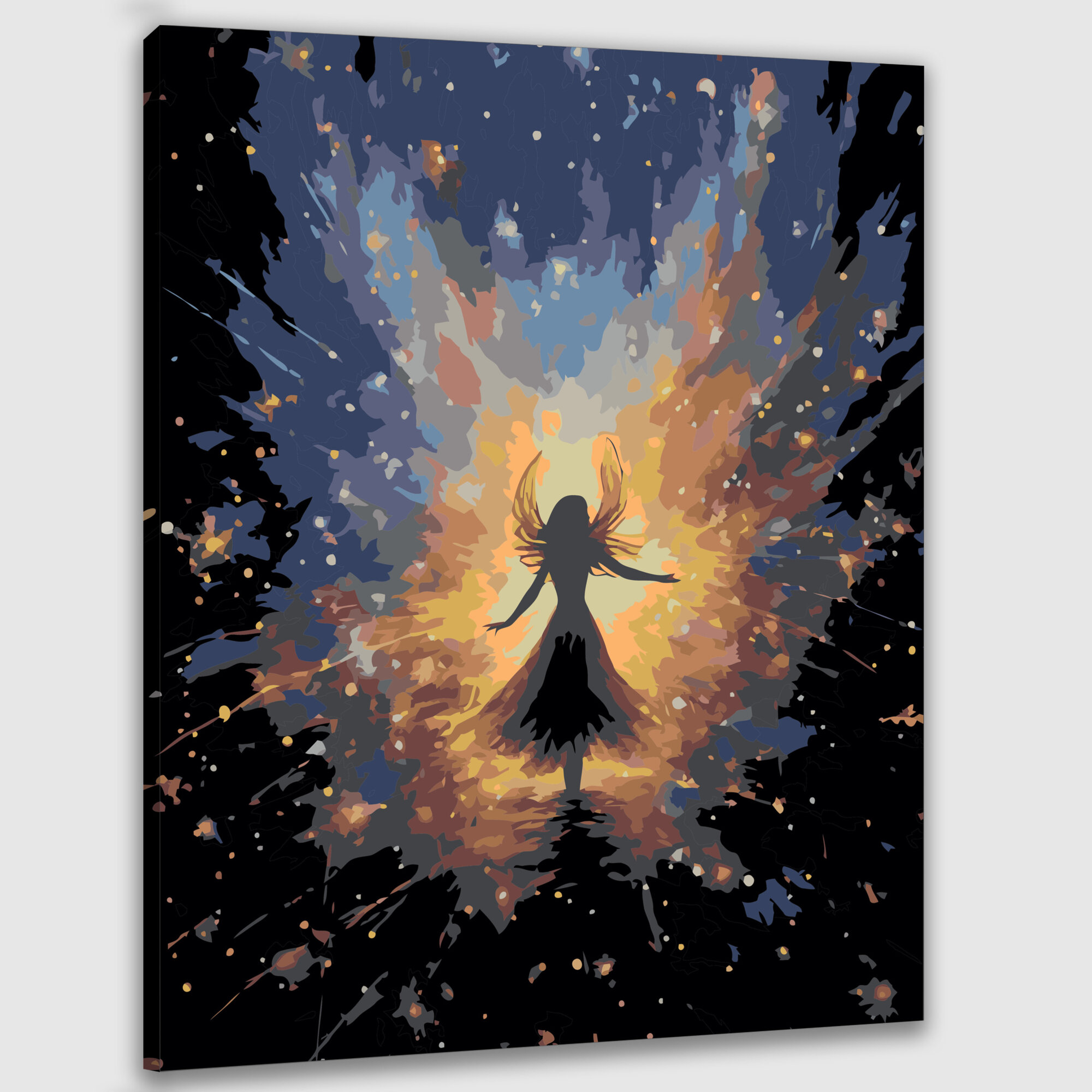 Картина по номерам 40x50 см, акриловая картина, сказочное волшебство, яркие краски, силуэт феи, мерцающие звезды