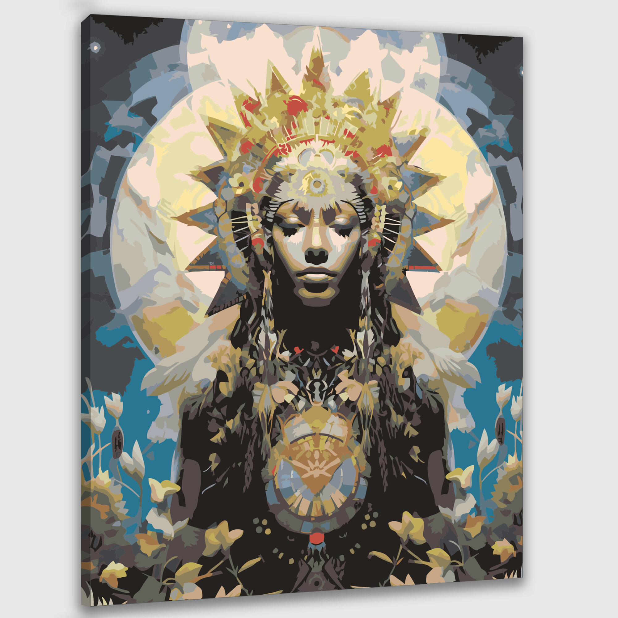 Картина по номерам 40x50 см, шаман, путешествие, цифровое искусство, коллаж, яркие цвета, сакральная геометрия