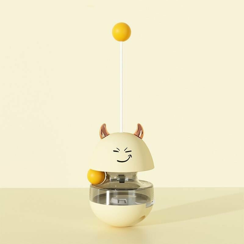 Интерактивная игрушка неваляшка для кошек с шариками и отделом для корма. Чертёнок жёлтый