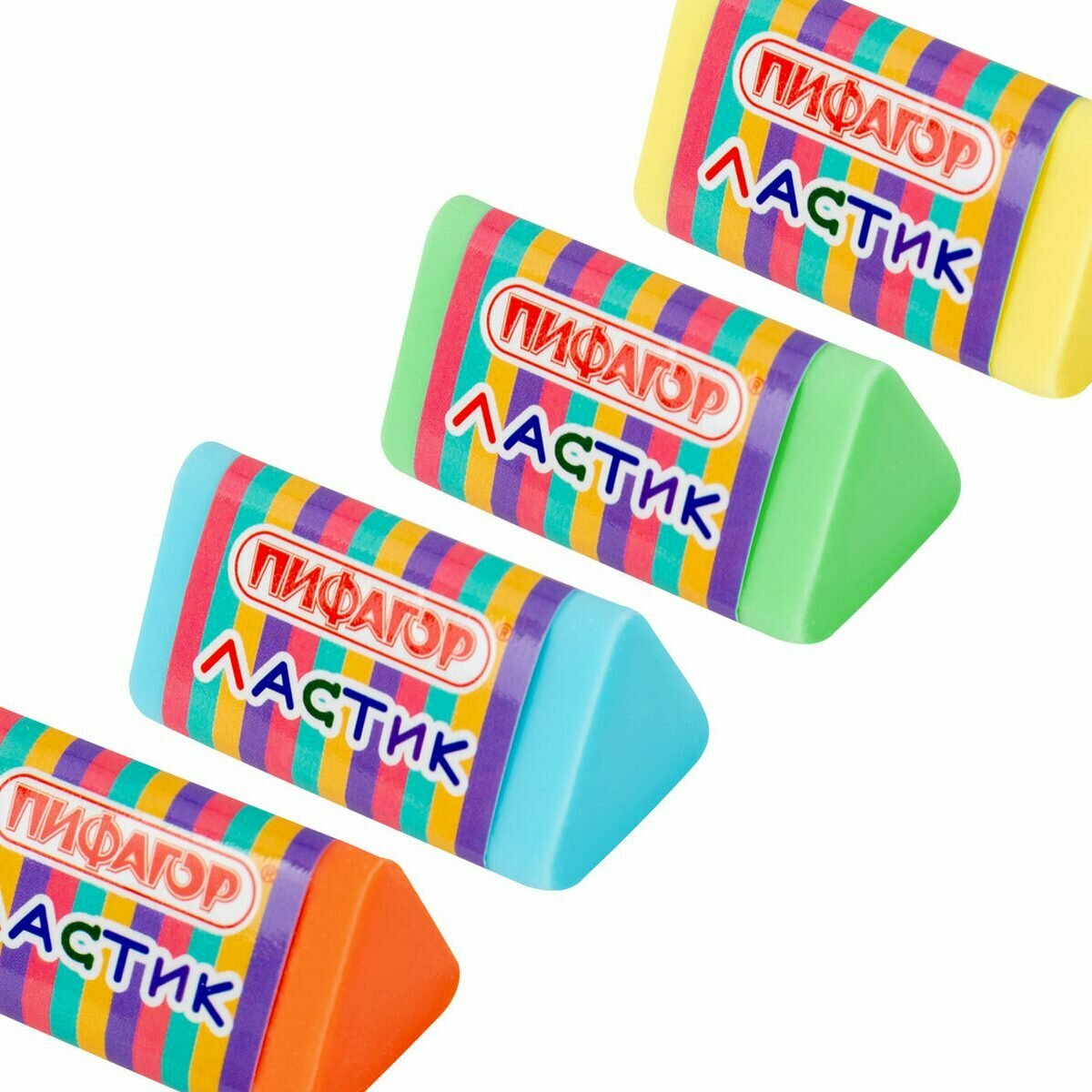 Ластик Пифагор "Эники-Беники", 35х18х18мм, трехгранный, картонный держатель (272668), 36шт.