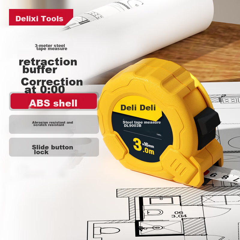 Deli 3-Meter Steel Tape Measure, Box Measure, Carpenter's Ruler, Retractable Ruler, Meter Ruler, Metric Ruler, Renovation Measuring Plastic Case Ruler