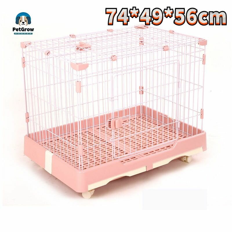 Утолщенная клетка для домашних животных с универсальными колесами-740*490*560-светло-розовый-PetGrow