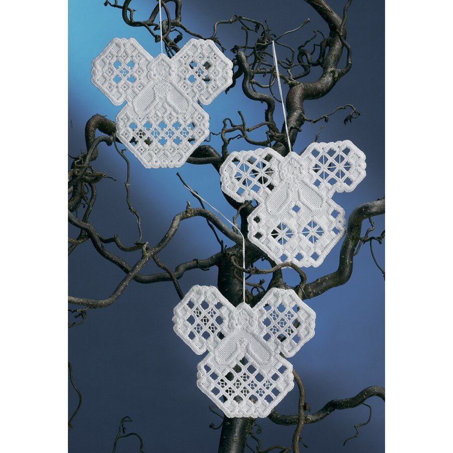 Набор для вышивания Ангелы (ёлочные украшения 3 шт.) хардангер 10 x 11 см PERMIN 01-3648