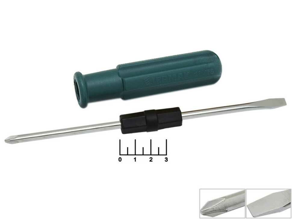 Отвертка двухсторонняя 6*75мм Ермак (зеленая)