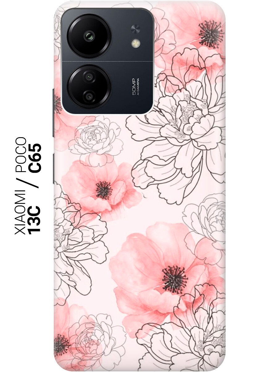 Силиконовый чехол на Xiaomi Redmi 13C / Poco C65 / Сяоми Редми 13С / Поко С65 с рисунком "Нежно-розовые цветы"