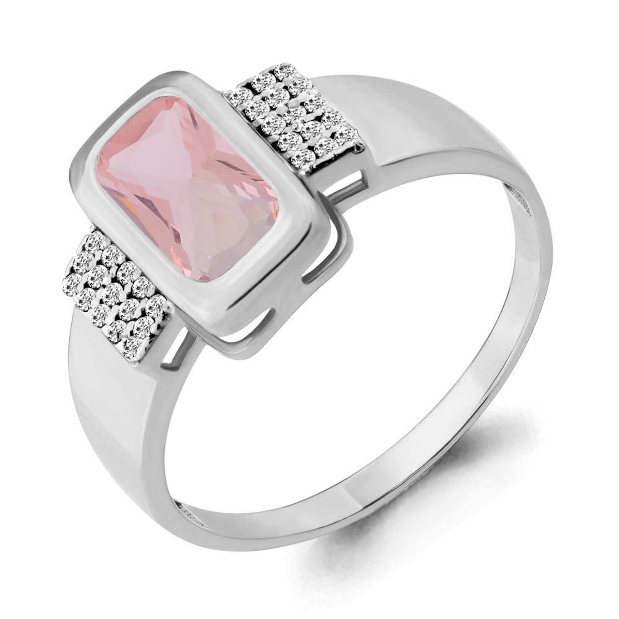 Кольцо, серебро, 925 проба, родирование, фианит, морганит