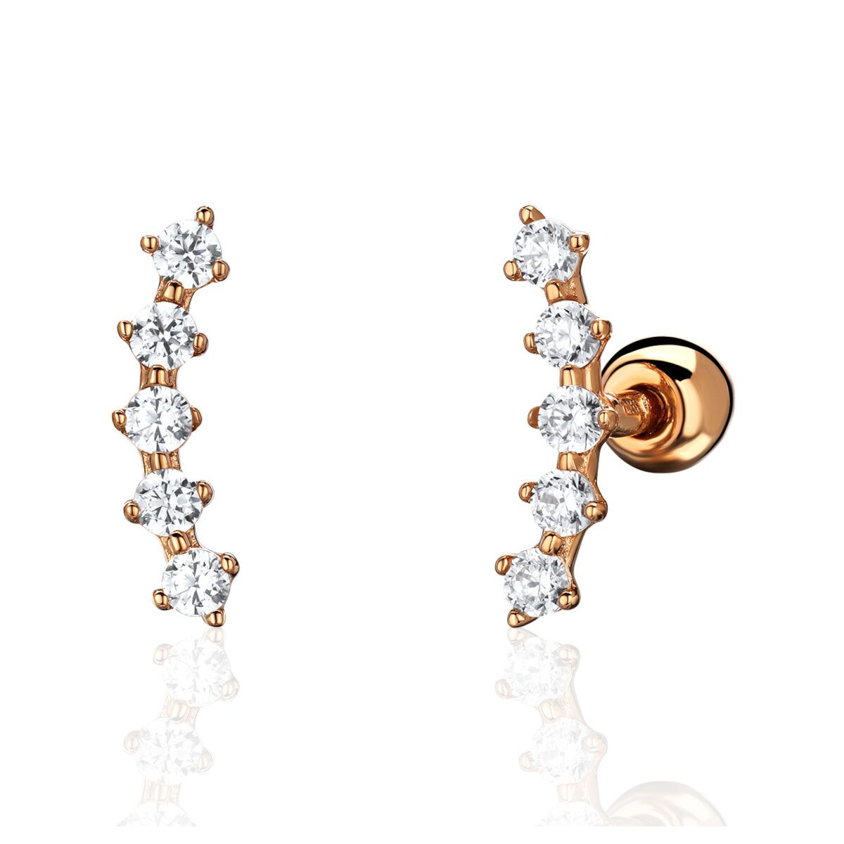 Моносерьга, красное золото, 585 проба, фианит