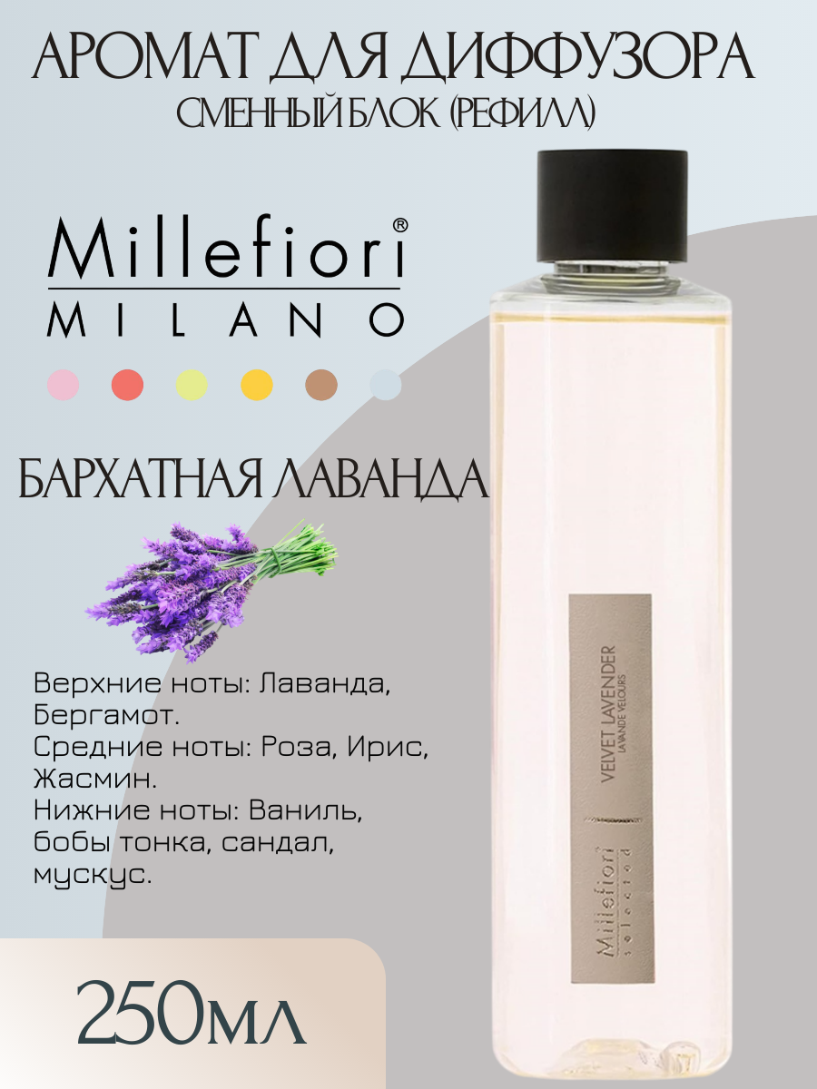 Millefiori Milano SELECTED / Сменный блок (рефилл) 250 мл Бархатная лаванда / Velvet lavender