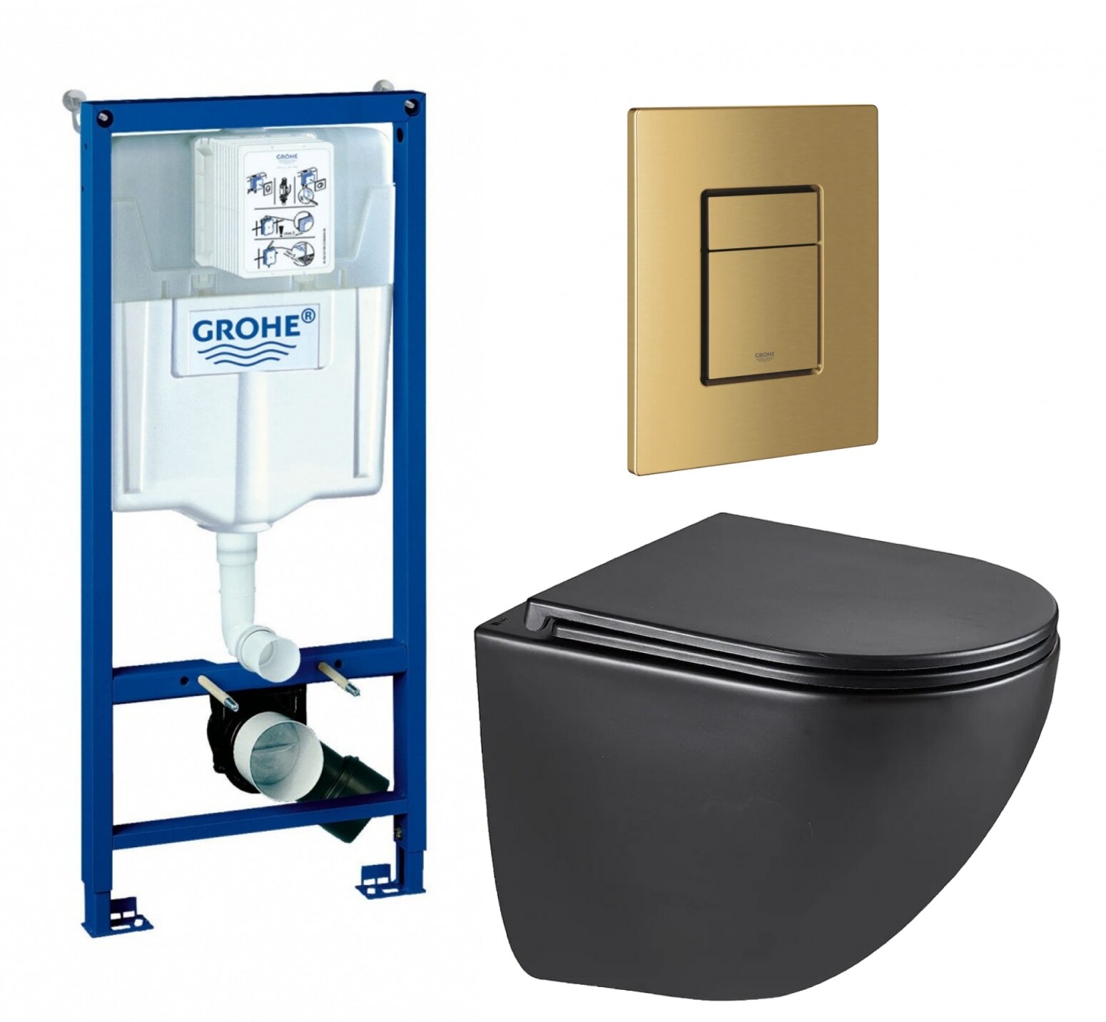 Комплект 3 в 1 инсталляция Grohe Rapid SL + Унитаз подвесной Lemark Glazer 9612004 + кнопка золото, холодный рассвет матовый