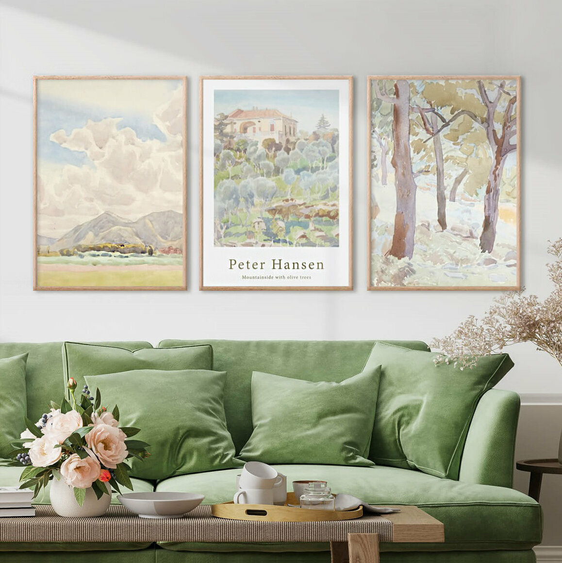 Постер 3 шт 30x40 без рамки "Пейзаж репродукция художник Питер Хансен" набор картин для интерьера