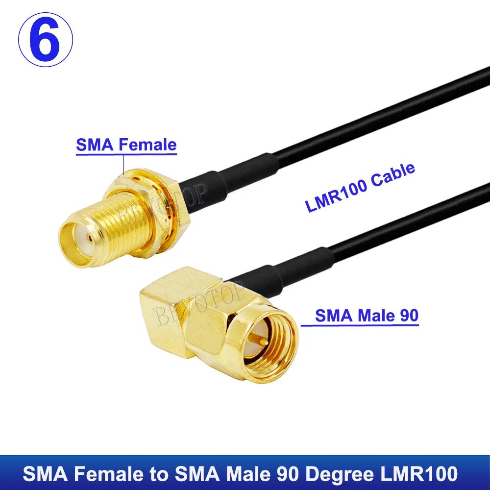 BEVOTOP LMR100 кабель SMA-SMA 50 Ом 5см-20м 5CM, SMA M90 to SMA F