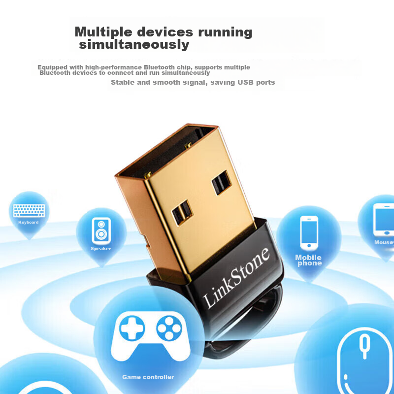 Liantuo USB Bluetooth Adapter 5.1, Compatible with 4.0/5.0/5.3 Transmitters, for Laptops, Desktop Computers, External Use with Mobile Phones, Wireless Headphones, Speakers, Mouse, Keyboard