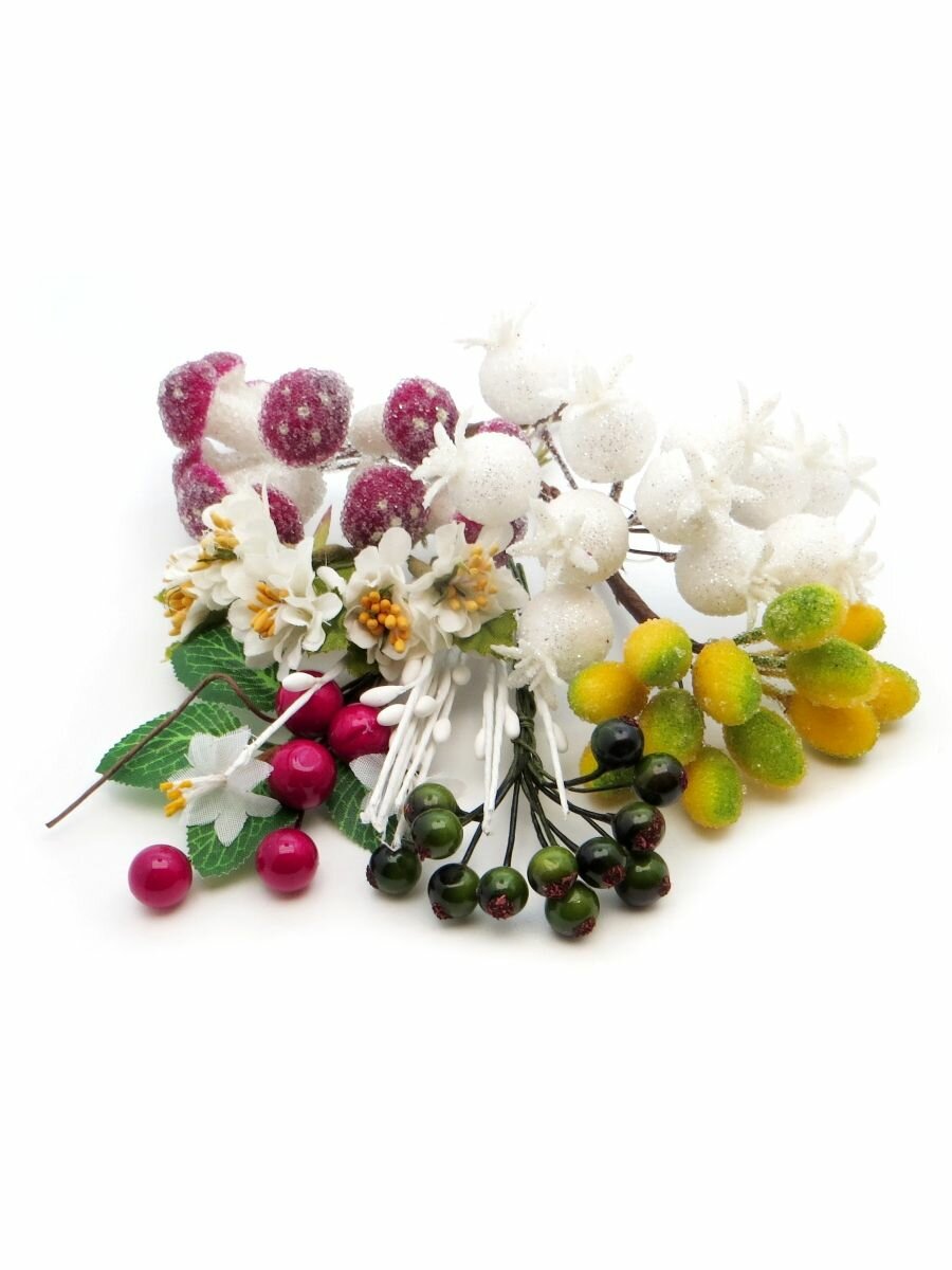 Декоративные букетики Рукоделие "Ягоды", пластик, разноцветные, 7 шт