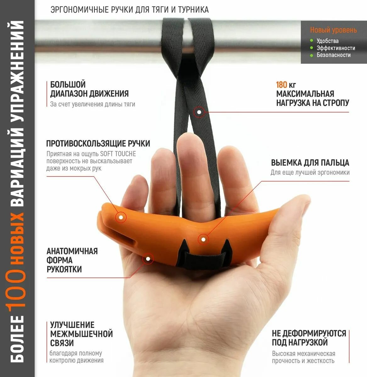 Эргономичные рукоятки для тренажеров и подтягиваний Goflex Ergo/Гимнастические кольца для турника подвесные Goflex Ergo