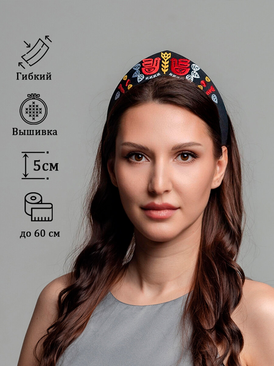 Ободок-кокошник "Красные Голубки" MARIFAN, текстиль, вышивка, ручной работы