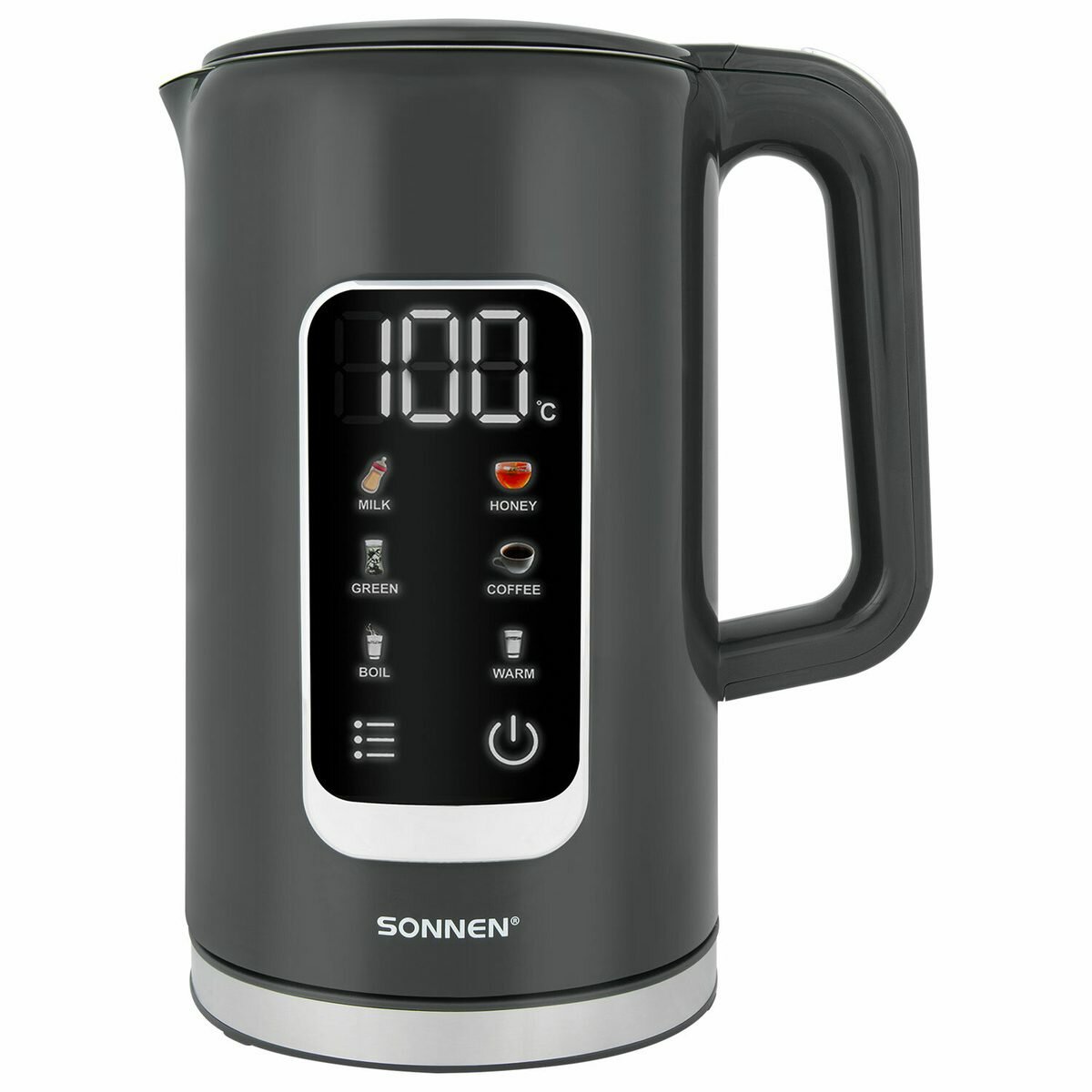 Чайник электрический с терморегулятором Sonnen KT-8723G, 1,7л, 2200Вт, дисплей, серый (454690)
