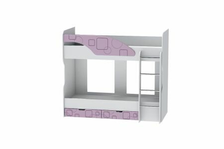 Кровать 5 Бриз МДФ Квадрат Сирень и Белый ЛДСП, ширина 194 см, двухярусная, односпальная, в детскую, в спальню