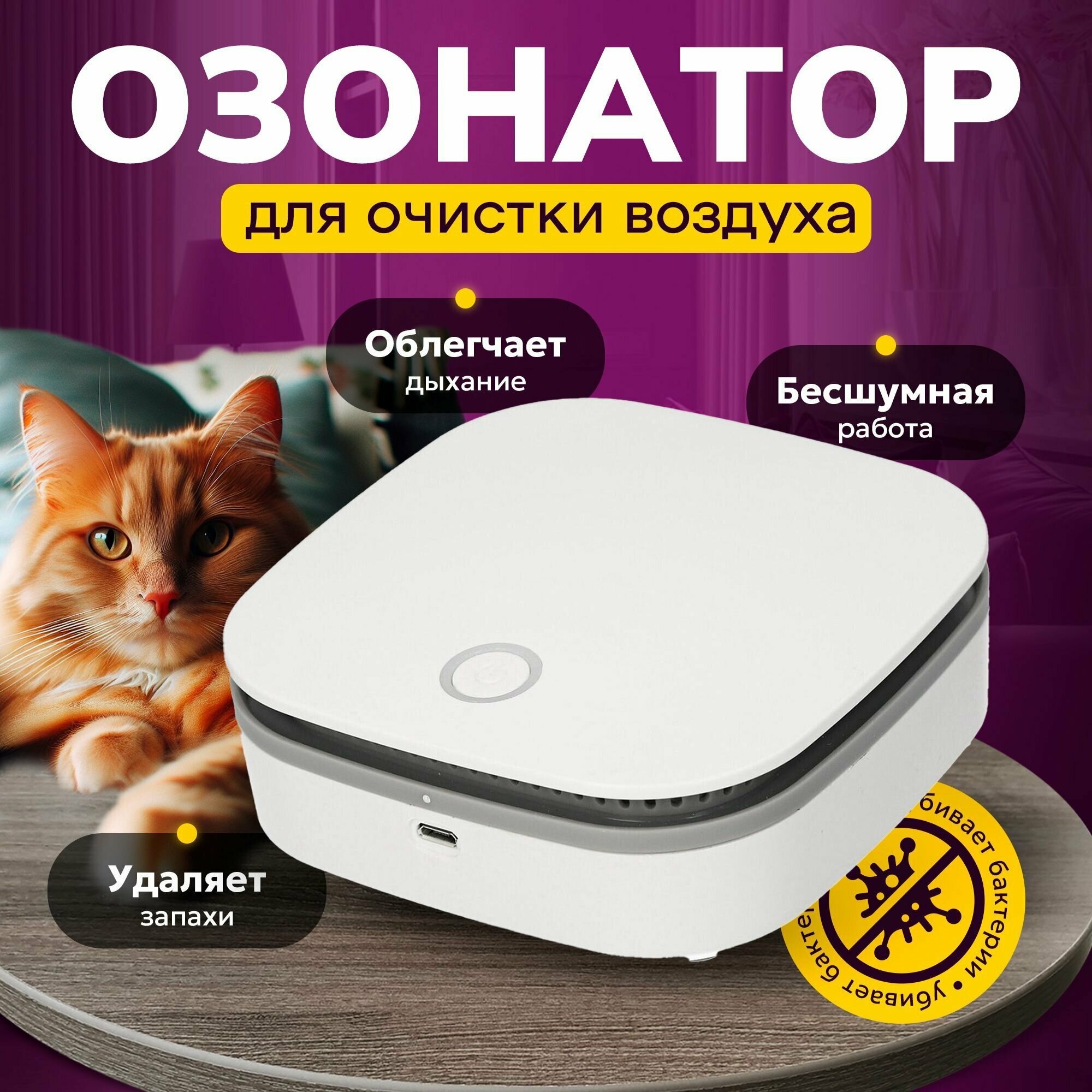 Озонатор ионизатор воздуха для дома, бытовой / Озонатор для дезинфекции и устранения неприятного запаха в помещениях / Очиститель воздуха для дома