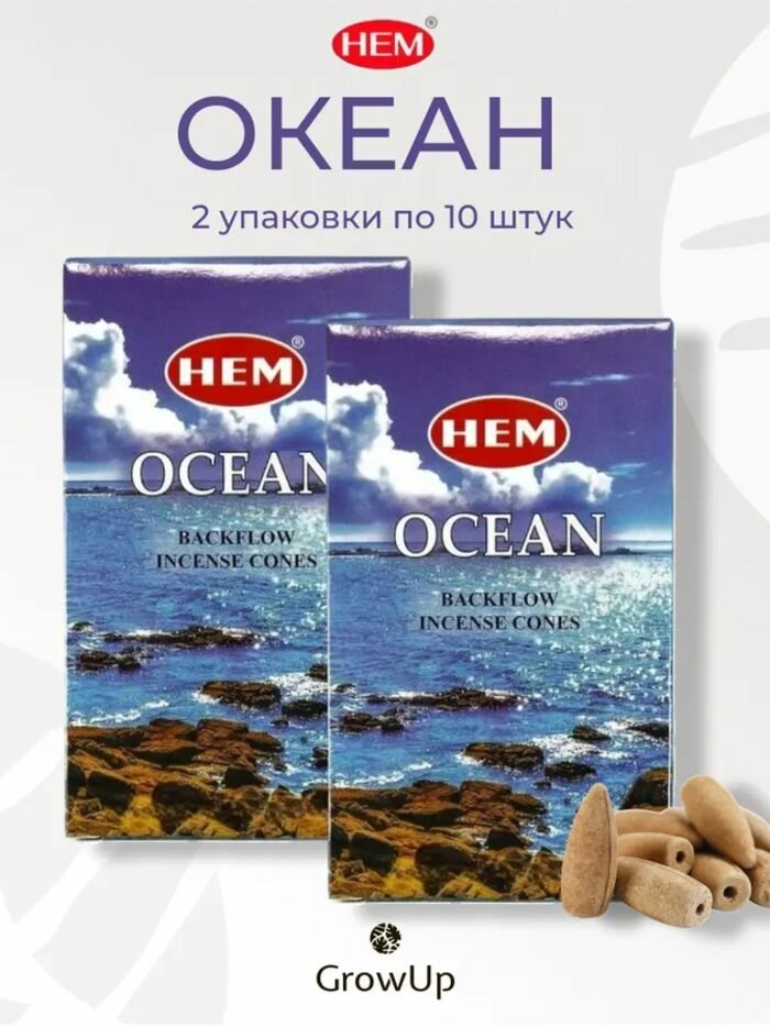 HEM Океан - 2 упаковки по 10 шт - ароматические благовония, пуля, стелющийся дым, Ocean - ХЕМ