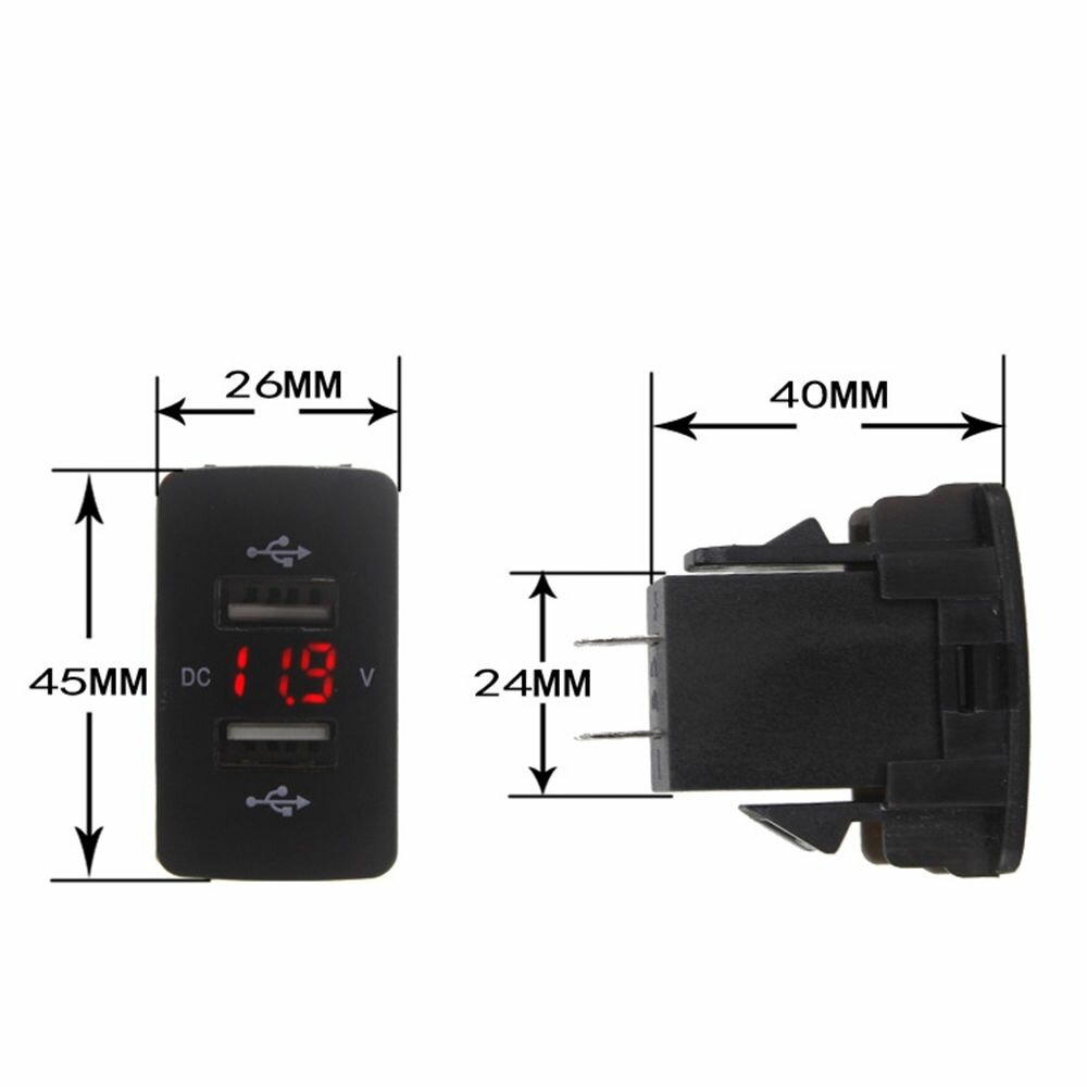 Двойной USB адаптер автомобильного зарядного устройства с дисплеем напряжения 12-24В. Безопасный, дл