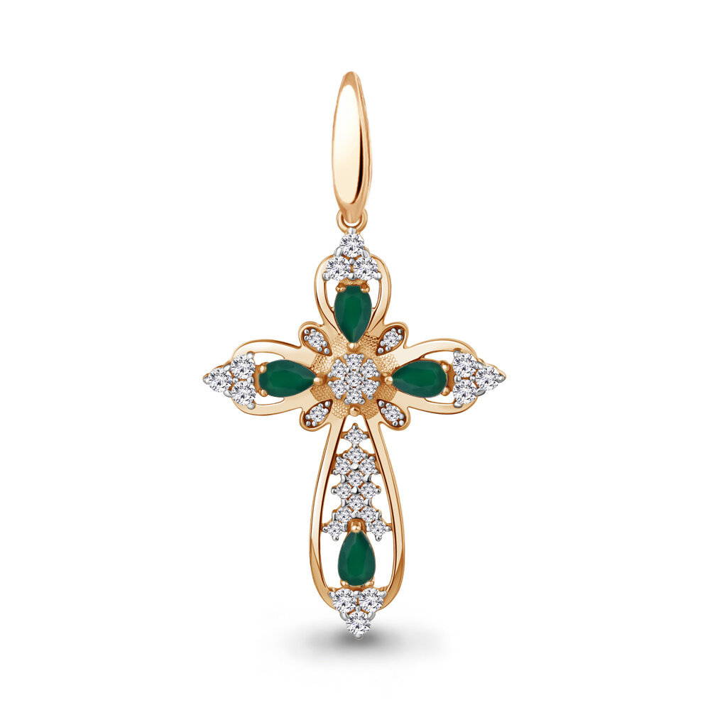 Крестик, серебро, 925 проба, золочение, родирование, агат