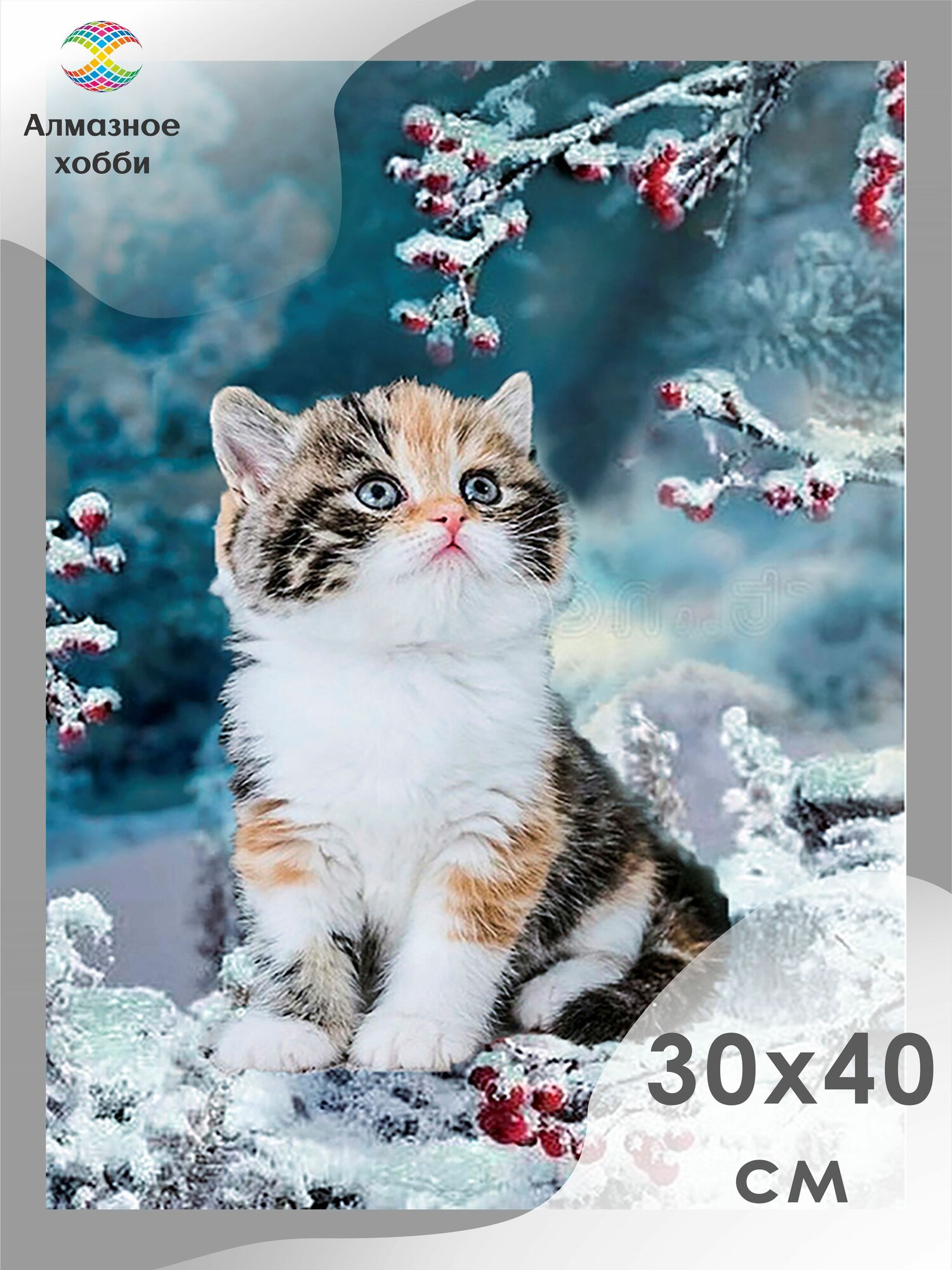 Алмазная мозаика Пушистый котенок 30х40 без подрамника