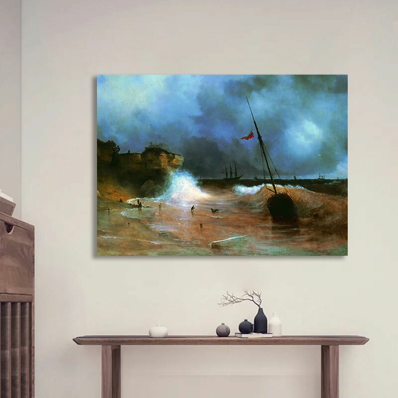 Репродукция картины на холсте, Айвазовский "Буря" ,30х40 см.