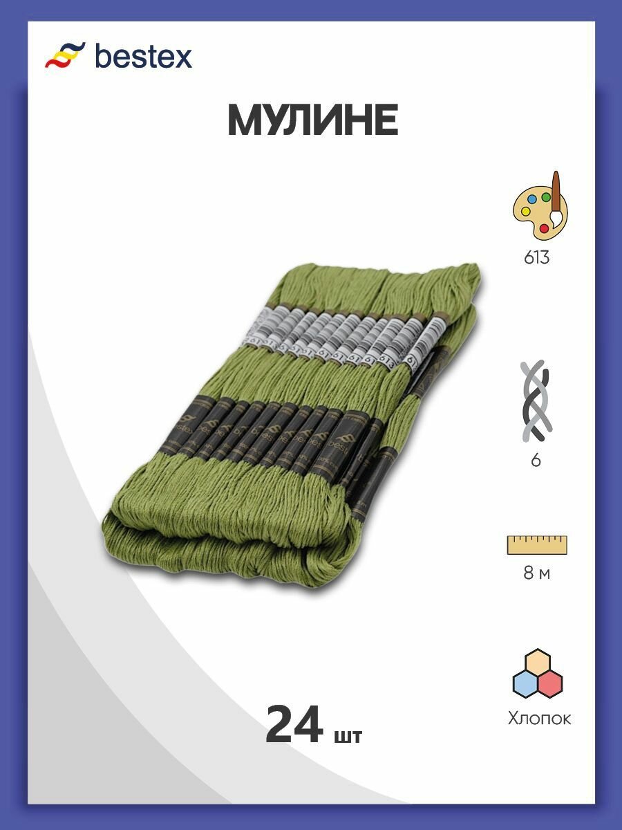 Мулине одноцветный набор Bestex, мерсеризованный хлопок, 24 шт (613)
