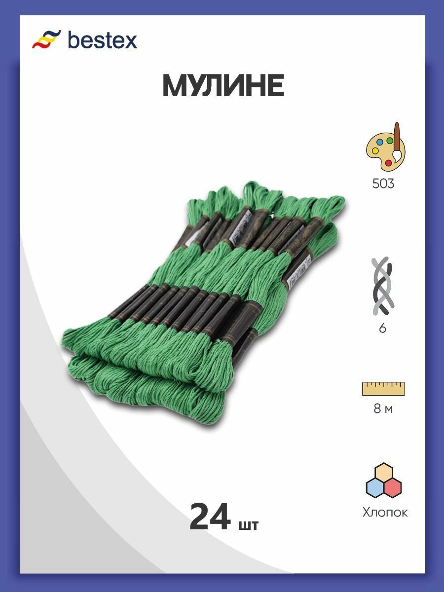 Мулине одноцветный набор Bestex, мерсеризованный хлопок, 24 шт (503)