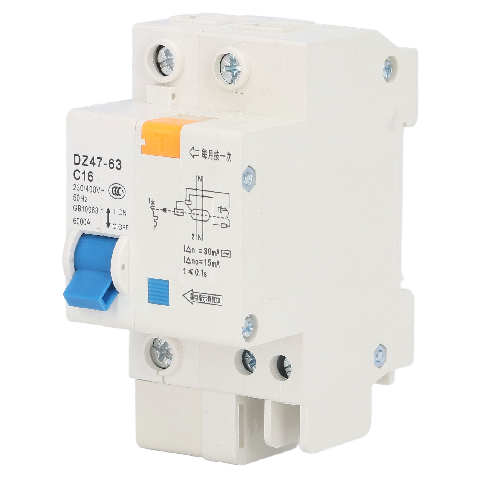 Автоматический выключатель с защитой от замыкания на землю, 16 А, 1P+N, 230 В, 400 В, устройство защитного отключения