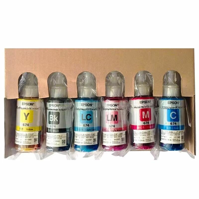 Комплект оригинальных чернил Epson 673 T6731 Т6732 T6733 T6734 T6735 T6636 для принтеров Epson L800 L801 L805 L810 L850 L1800 6х70,