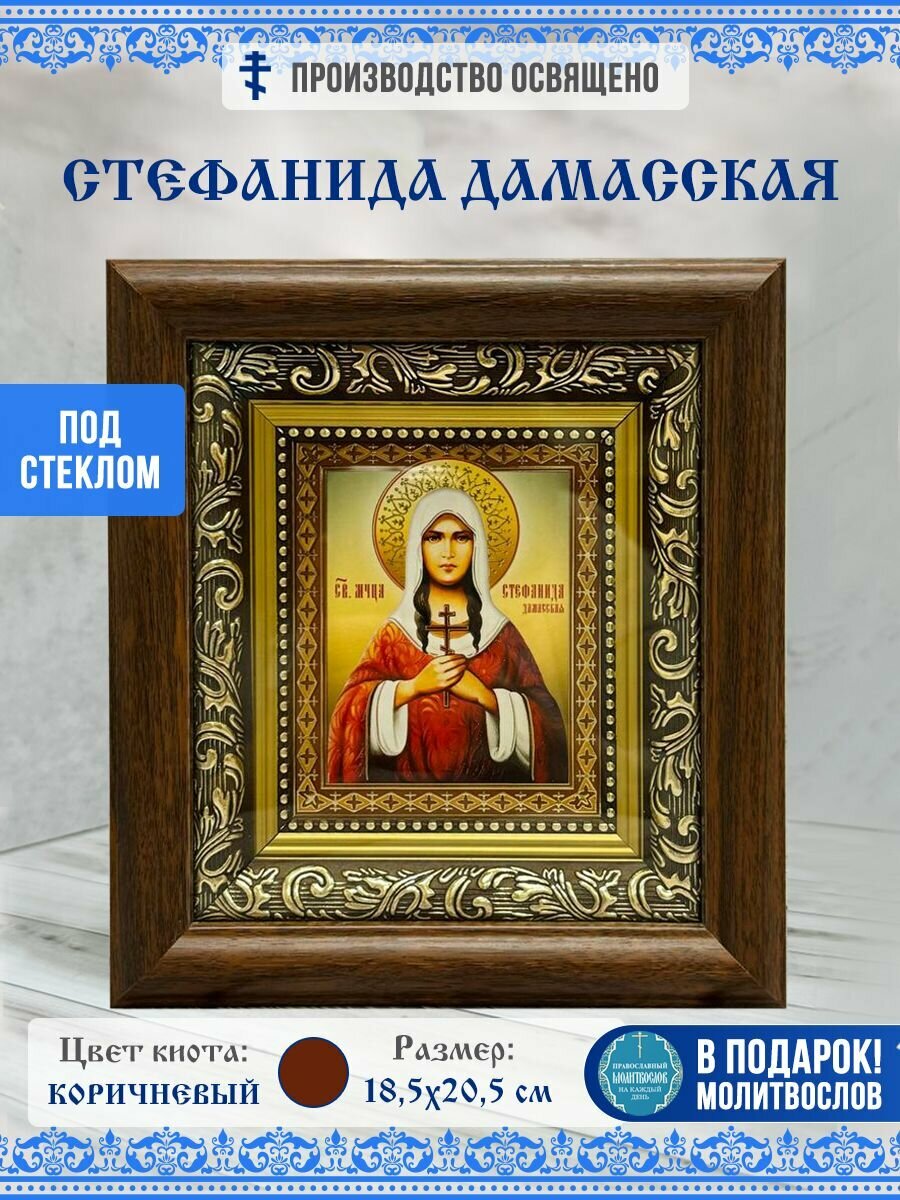 Икона Стефанида Дамасская в киоте за стеклом 18,5х20,5см