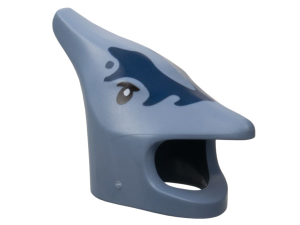Minifigure, Headgear Head Cover, Costume Pterodactyl with Dark Blue Markings, Black and White Eyes Pattern, 6648pb01 Sand Blue N