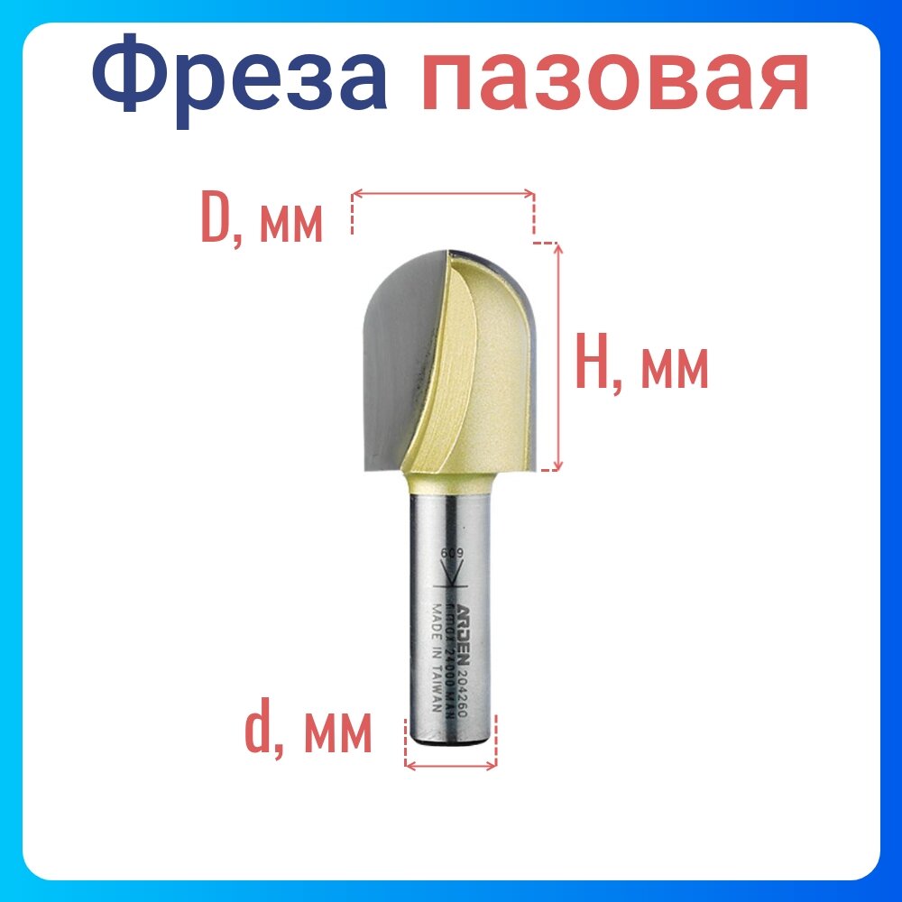 Фреза пазовая круглый нос (пальчиковая) R 6,35 S 8 D 12,7x15,9 ARDEN 204851