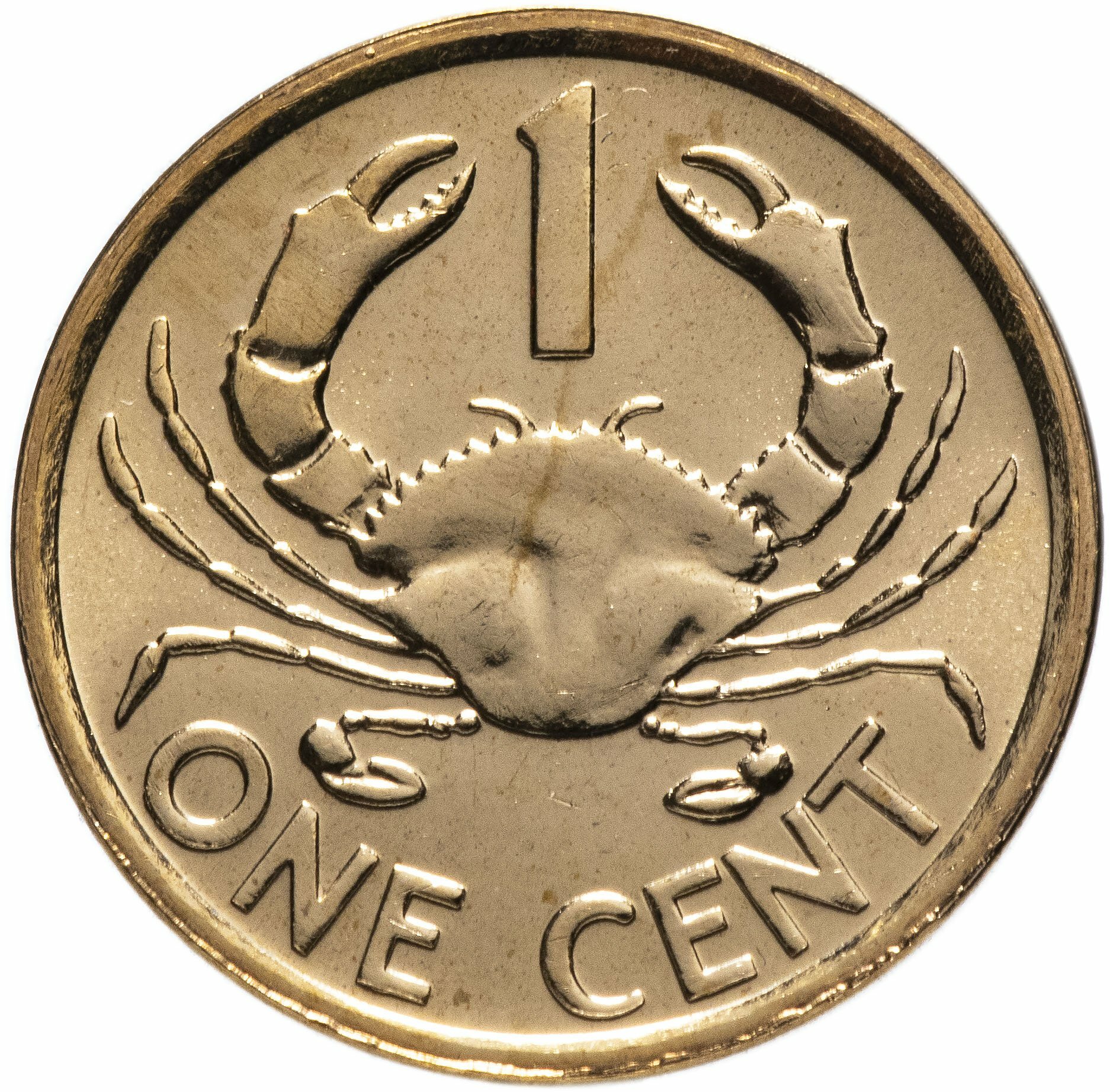 Сейшельские острова 1 цент 2014 Краб, Латунь, в сохранности UNC