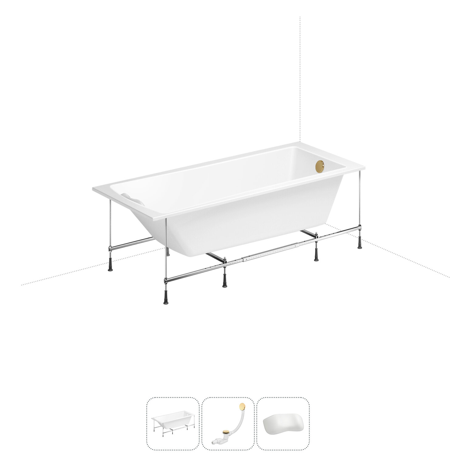 Акриловая ванна 150x70 с каркасом Lavinia Boho One 20220860R в наборе 4 в 1: прямоугольная ванна 150 x 70 см, каркас, слив-перелив, подголовник